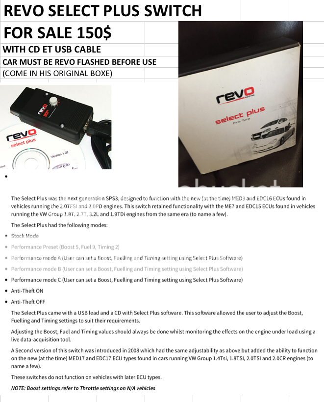 For Sale: revo select plus switch
